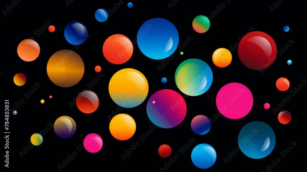 colorful polka dots on a black background, in the style of animated ...