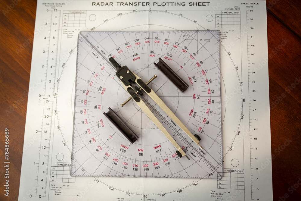 Foto de Above image of a navigator's radar plotting chart with a ...