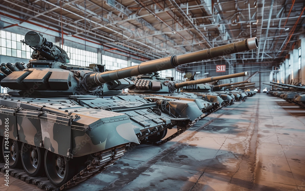 Military Hangar Packed With Combat Tanks, Armored Vehicles Prepared for ...