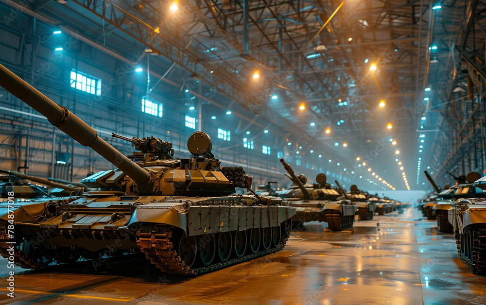 Military Hangar Packed With Combat Tanks, Armored Vehicles Prepared for ...
