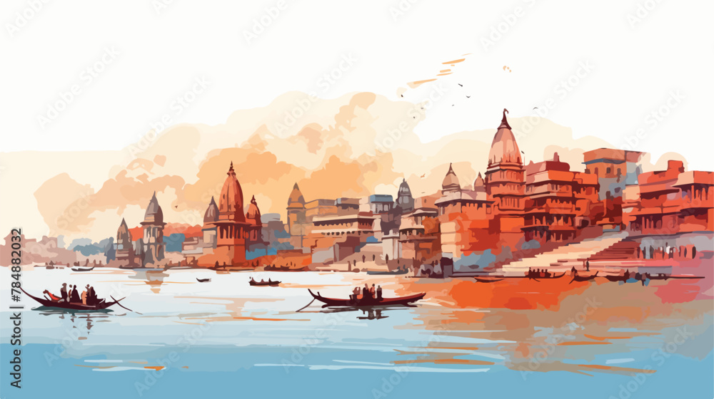 Watercolor sketch of Varanasi Kashi Ghat India in v Stock Vector ...