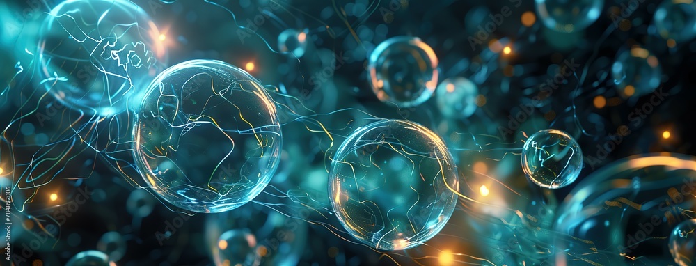 A sci-fi network of cells and futuristic alien bubbles. Neural ...