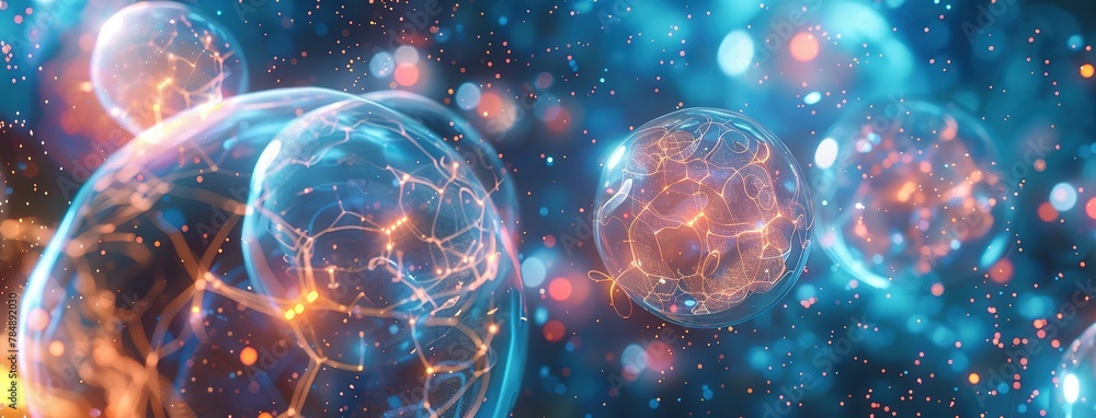 A sci-fi network of cells and futuristic alien bubbles. Neural ...
