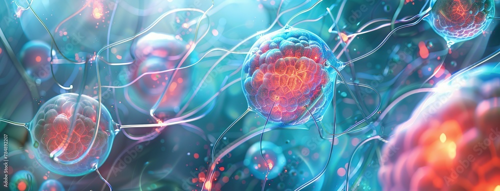 A sci-fi network of cells and futuristic alien bubbles. Neural ...