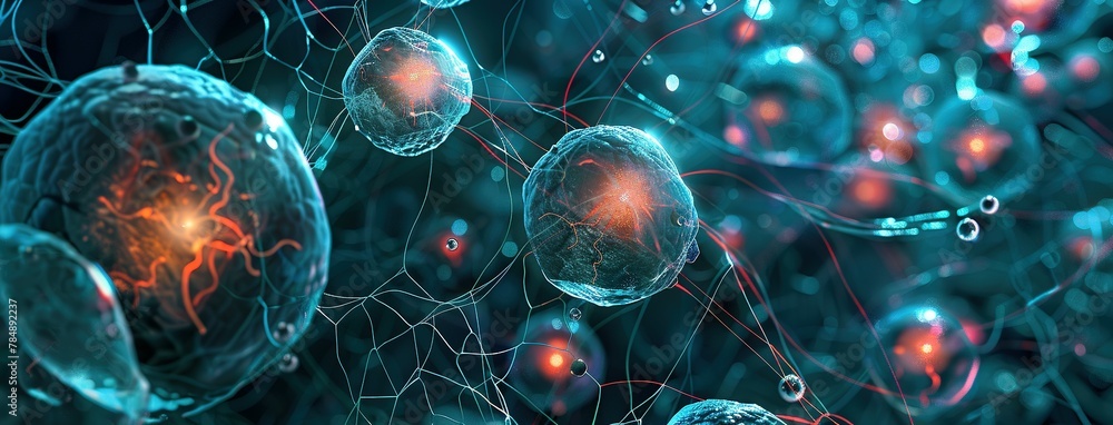 A sci-fi network of cells and futuristic alien bubbles. Neural ...