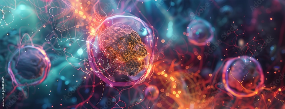 A sci-fi network of cells and futuristic alien bubbles. Neural ...