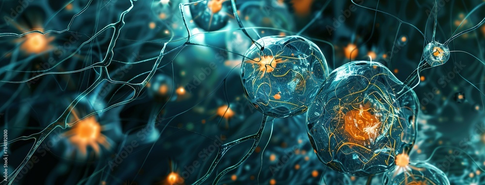 A sci-fi network of cells and futuristic alien bubbles. Neural ...