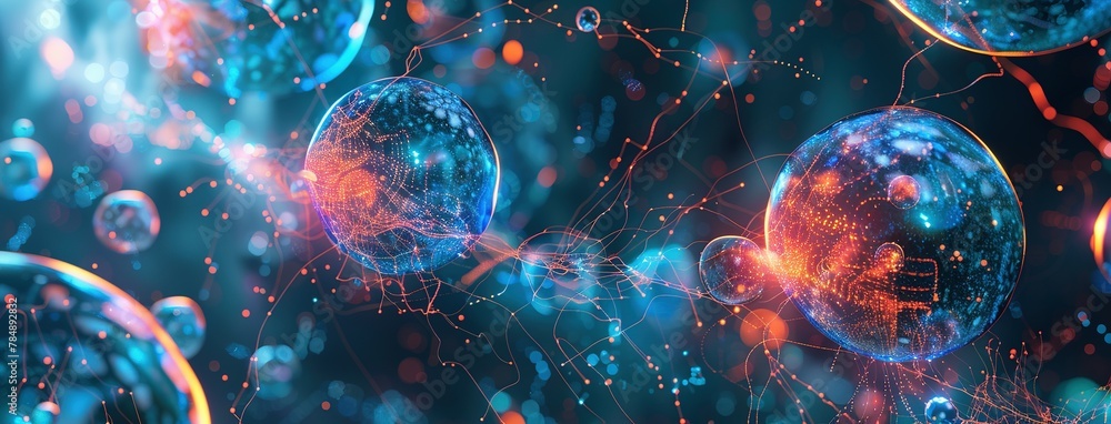 A sci-fi network of cells and futuristic alien bubbles. Neural ...