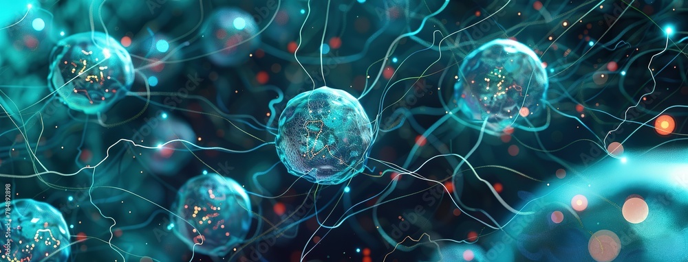 A sci-fi network of cells and futuristic alien bubbles. Neural ...