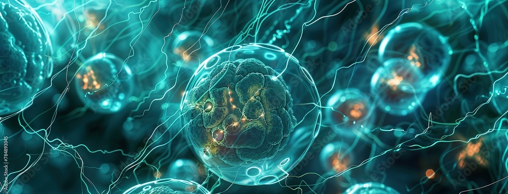 A sci-fi network of cells and futuristic alien bubbles. Neural ...