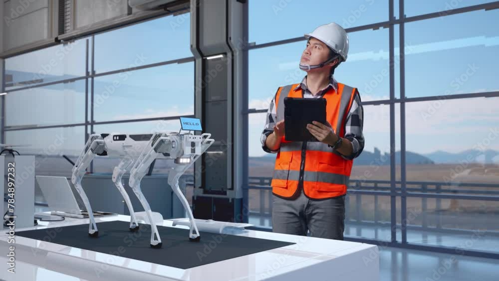 Full Body Of Asian Male Engineer With Safety Helmet Looking At The ...