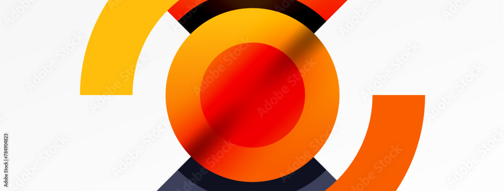 The artwork features a vibrant orange and yellow circle with a striking ...
