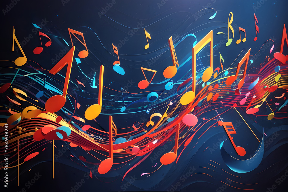 An abstract interpretation of music notes and sound waves dancing over ...