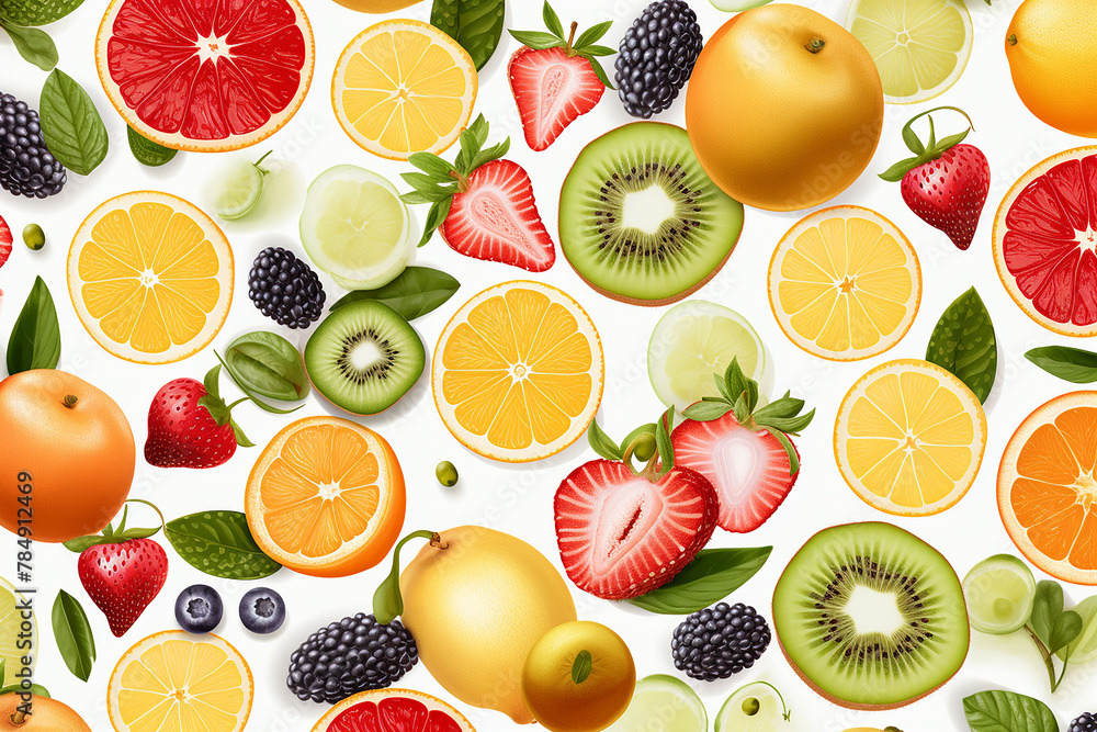 Fruits pattern on white background, tropical fruits pattern on the ...