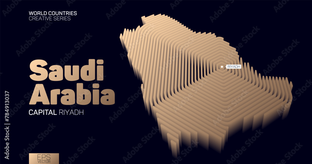 Isometric map of Saudi Arabia with golden hexagon lines Stock Vector ...