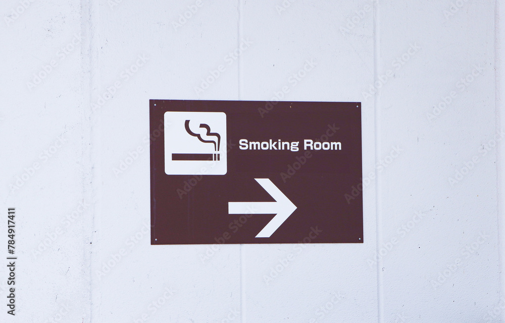 Symbol or Sign smoking room white, brown arrow showing way attached to ...