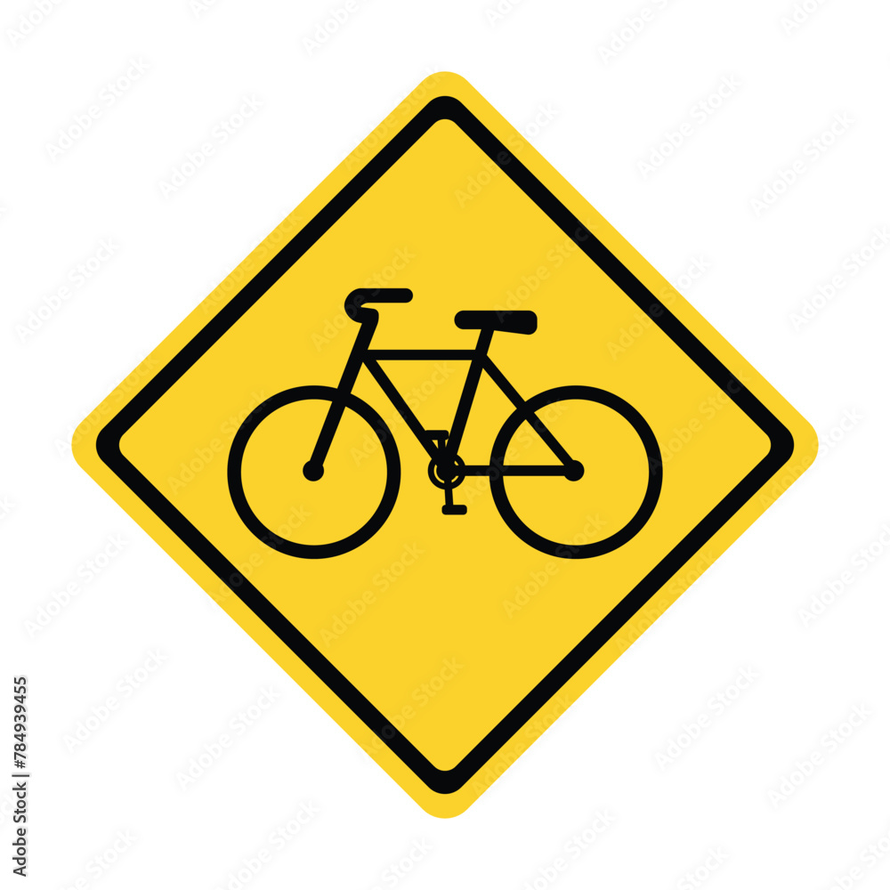 bicycle sign bike yellow sign bike lane road sign area frequently used by bicyclists Stock ...