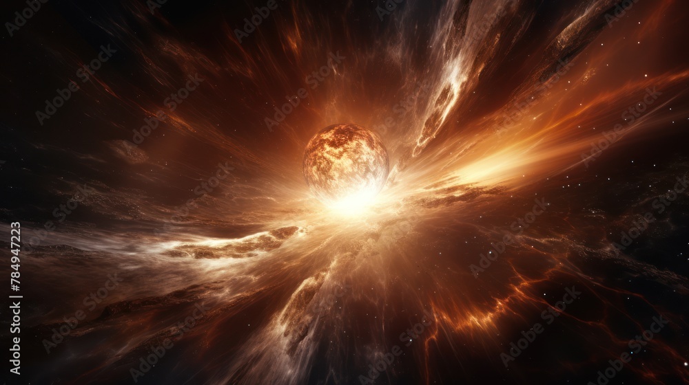 supernova explosion, with shockwaves rippling through space and illuminating the surrounding ...