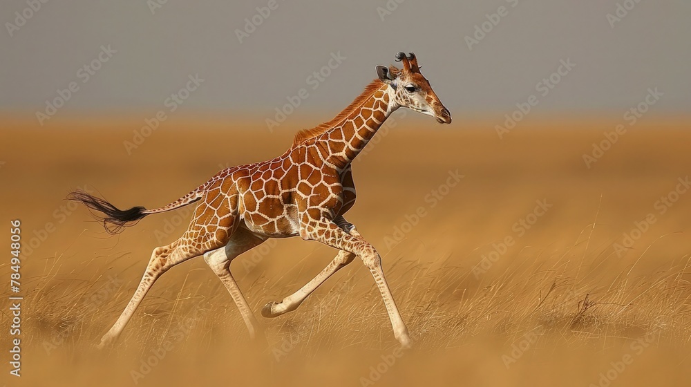 Somali Giraffe Galloping Across the African Plains, Its Agile Movements ...
