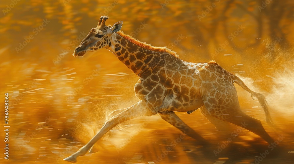 Somali Giraffe Galloping Across the African Plains, Its Agile Movements ...