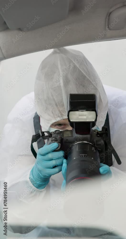 Crime scene, photographer or evidence with investigation, forensic ...