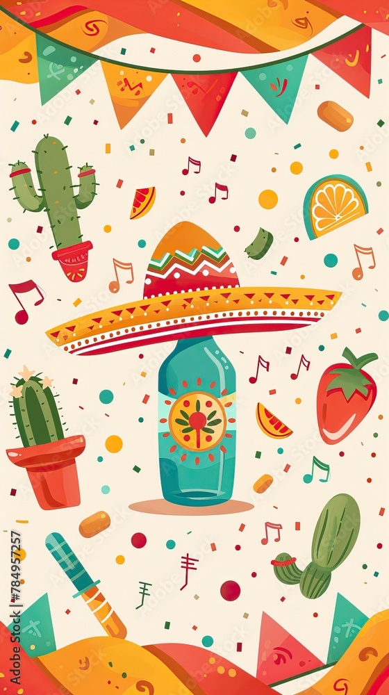 ภาพประกอบสต็อก Cinco de mayo holiday illustration with a sombrero ...
