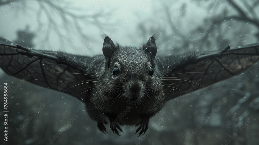 Flying Squirrel Gliding Effortlessly Through the Canopy of a Moonlit ...