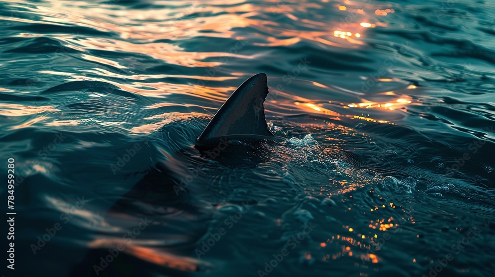 Shark fin abstract, ocean surface, close-up, high-angle, minimalist ...