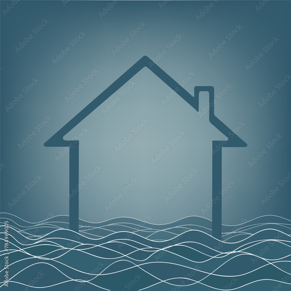 Family house is flooded by flooding and deluge. Natural disaster and ...