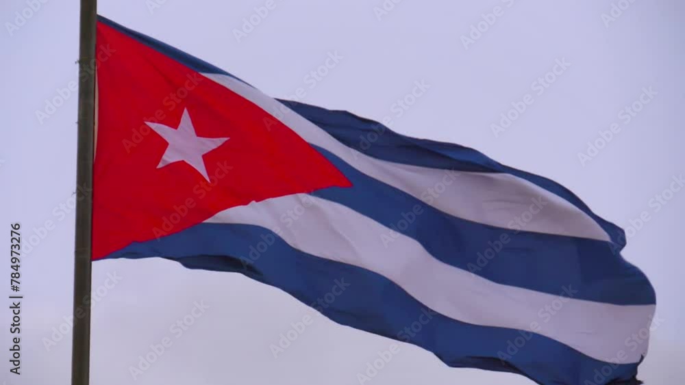 CUBA FLAG. SUPER SLOW MOTION: Cuba Flag blowing in wind with a overcast ...