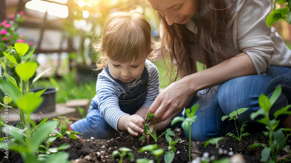 An intimate moment of a parent teaching their child how to plant seeds ...