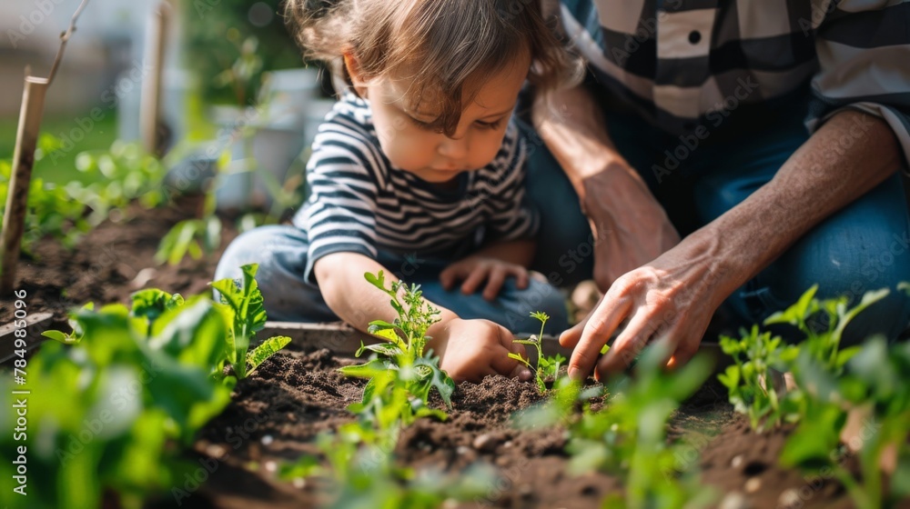 An intimate moment of a parent teaching their child how to plant seeds ...