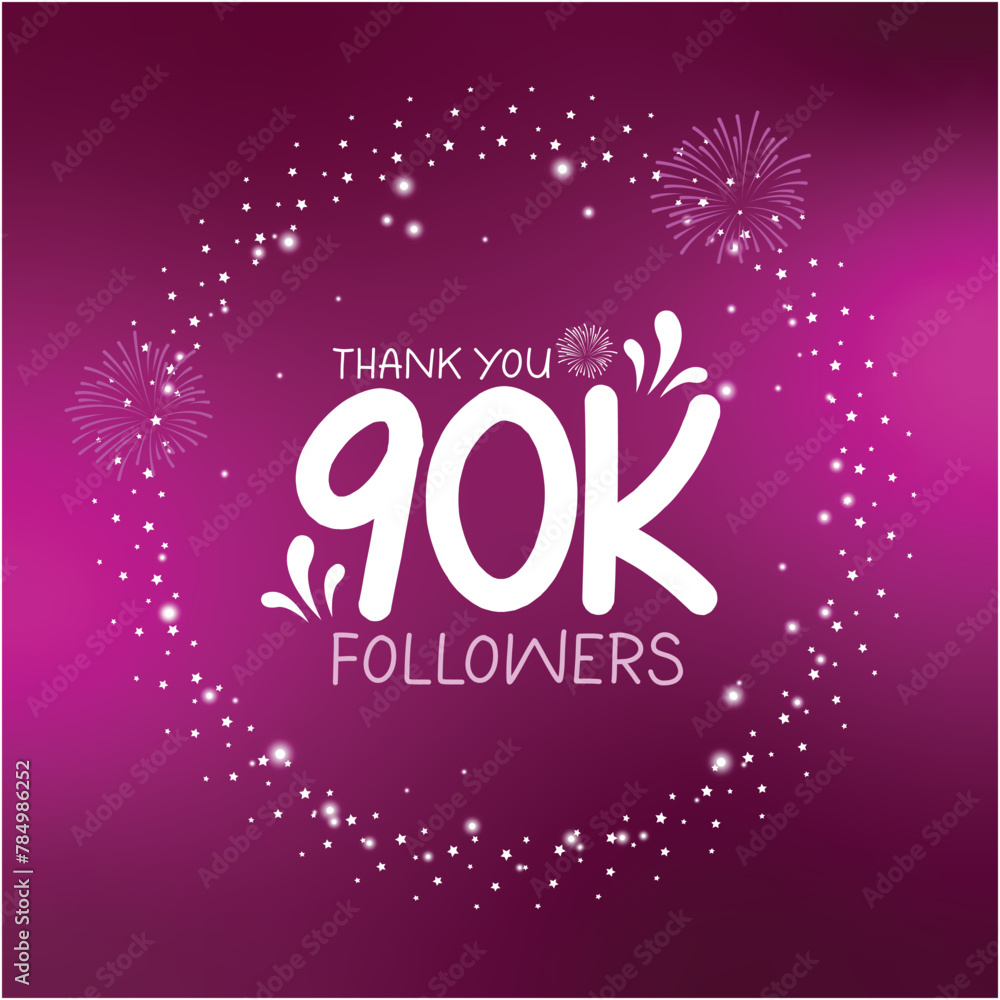 90K followers celebration design with white stars and sparkles on ...