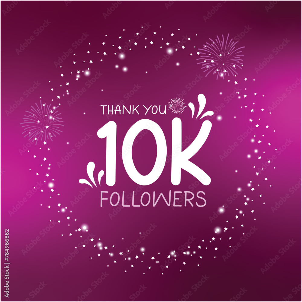 10K followers celebration design with white stars and sparkles on ...