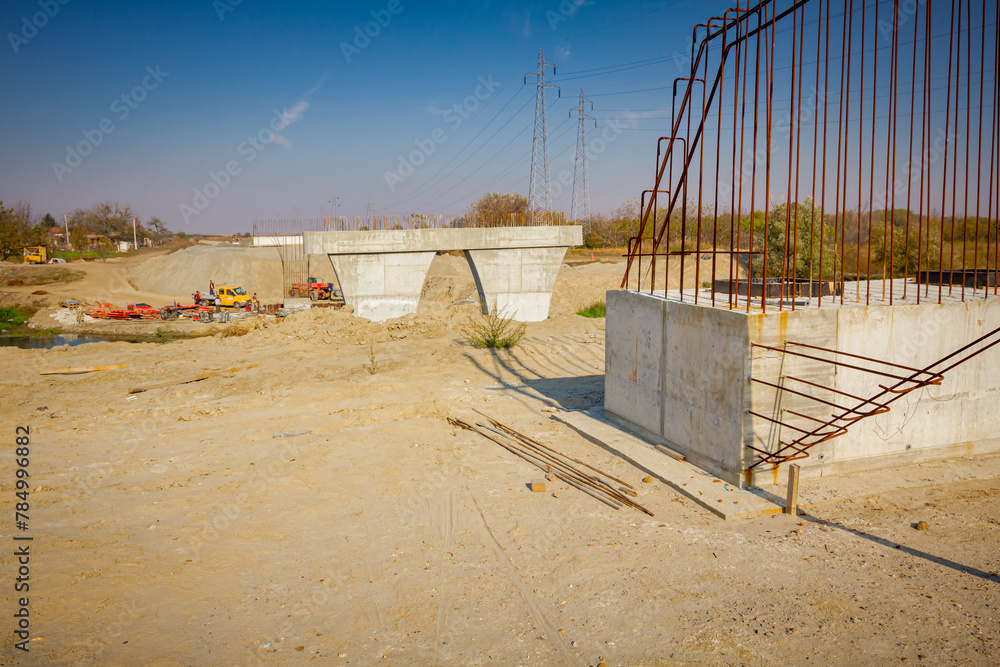 Concrete armature pillar at building site. Construction of concreting ...