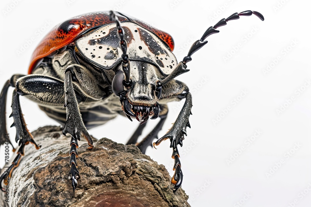 Mystic portrait of Goliath Beetle on root in studio, copy space on ...