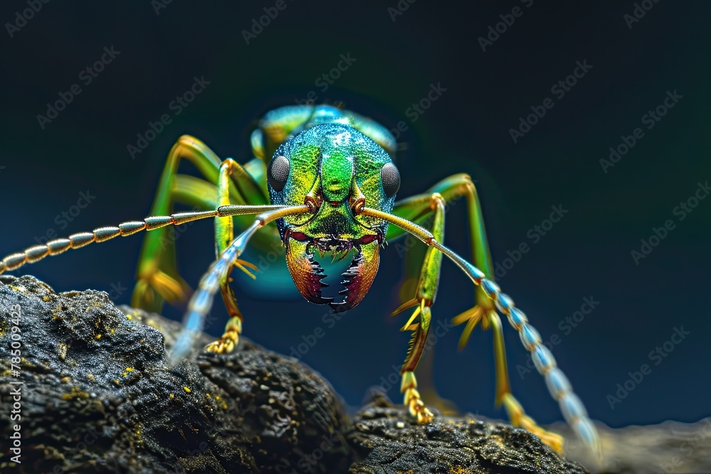 Mystic portrait of Metallic Green Ant on root in studio, The insect's ...