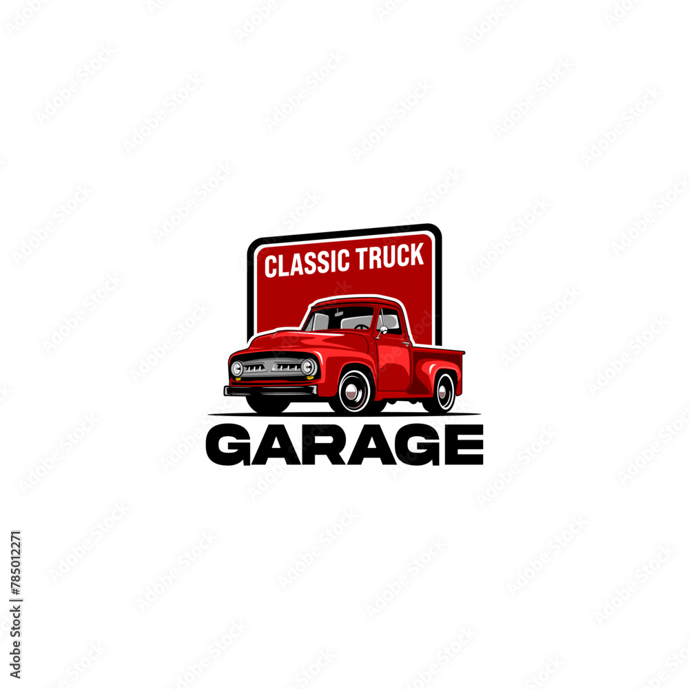 A detailed vector illustration of a classic truck garage logo. This ...