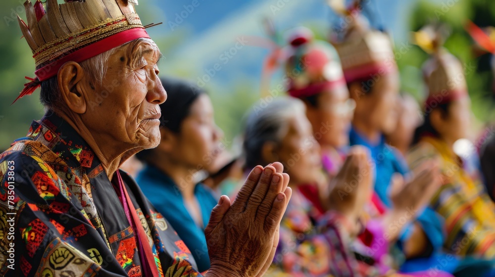 A Solemn Moment During A Traditional Ceremony With Participants Clad