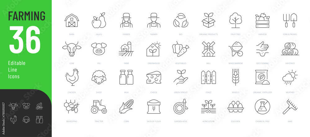 Farming Line Editable Icons set. Vector illustration in modern thin ...