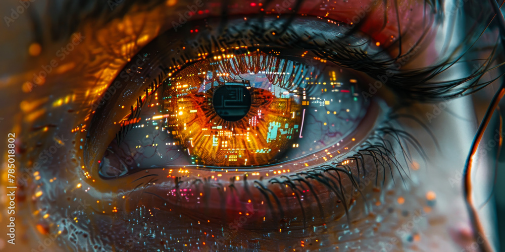 Cybernetic Vision: Immersive Cyberpunk Close-Up of Woman's Eye Stock ...