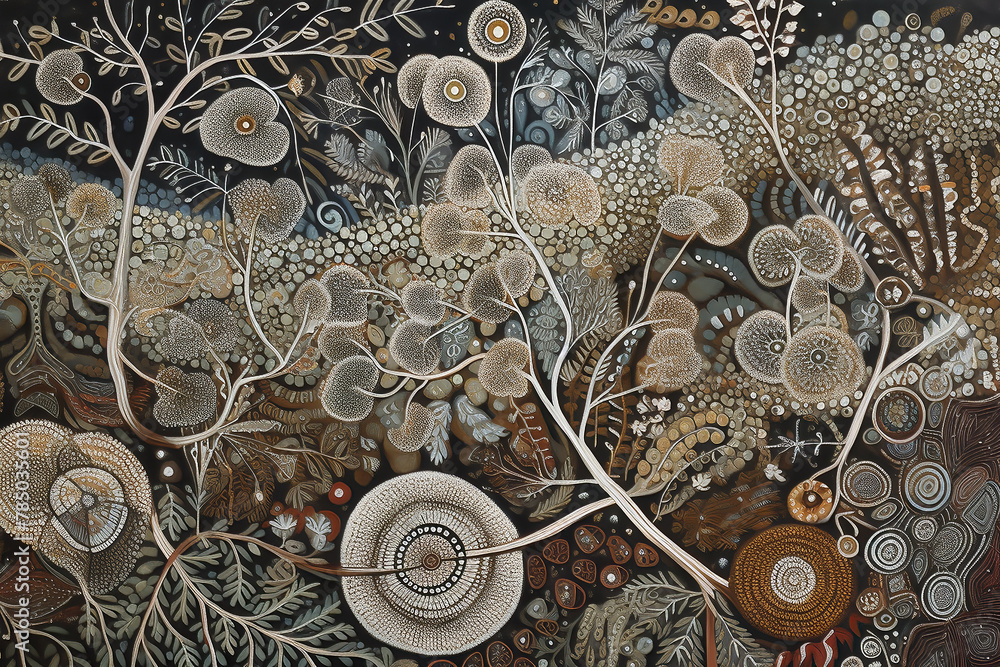 Australian Aboriginal dot painting style art dreamtime story of bush ...