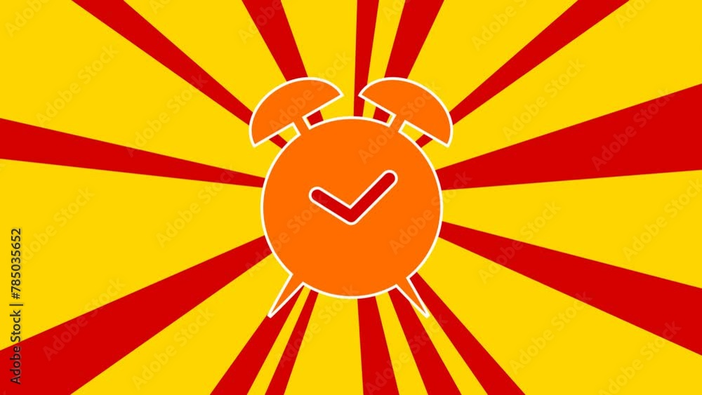 Alarm clock symbol on the background of animation from moving rays of ...