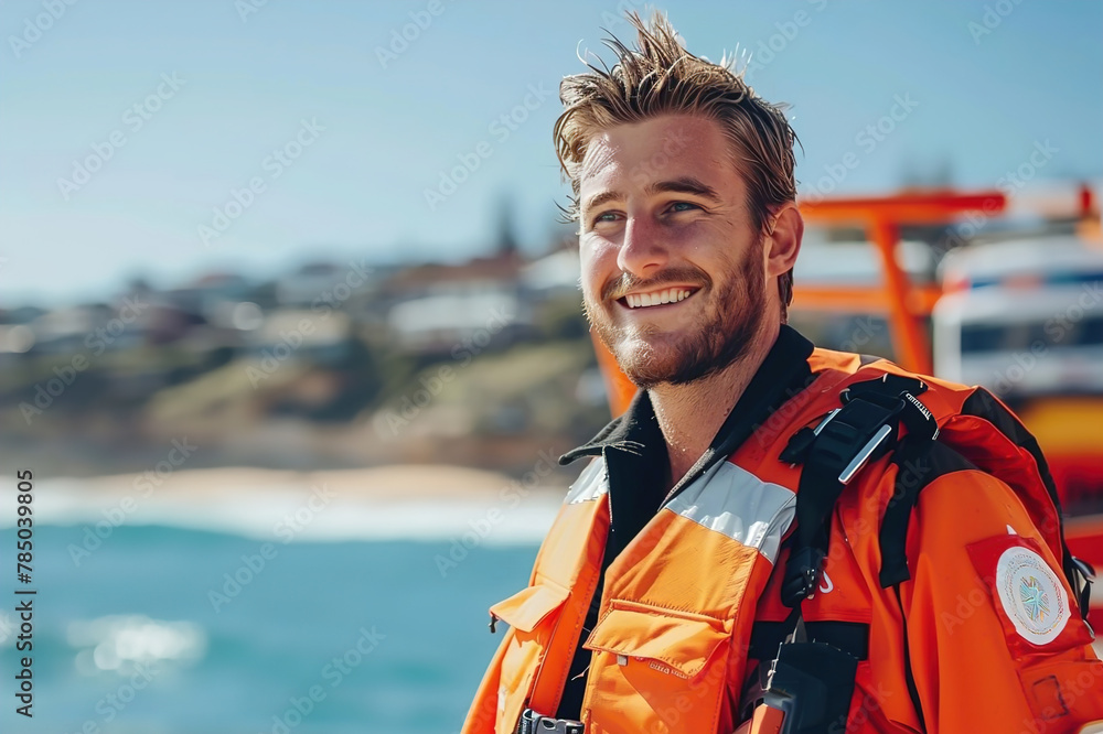 Lifeguard at a beach or pool, ensuring swimmers safety and responding ...