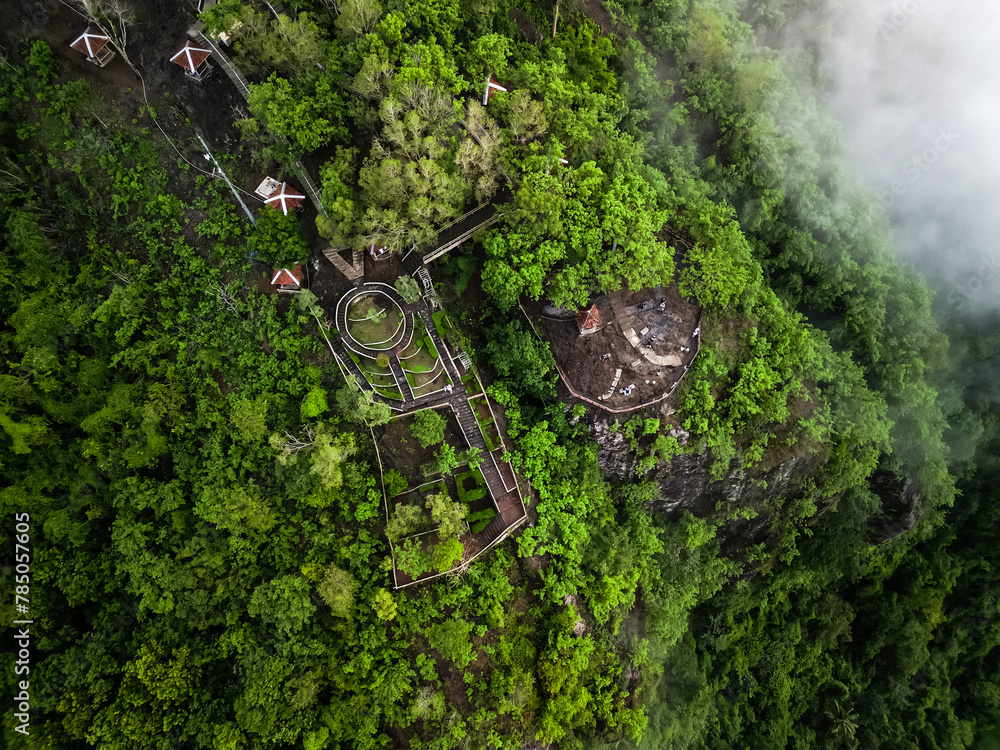 Aerial view of Kebun Buah Mangunan, Yogyakarta. Dense natural forest ...