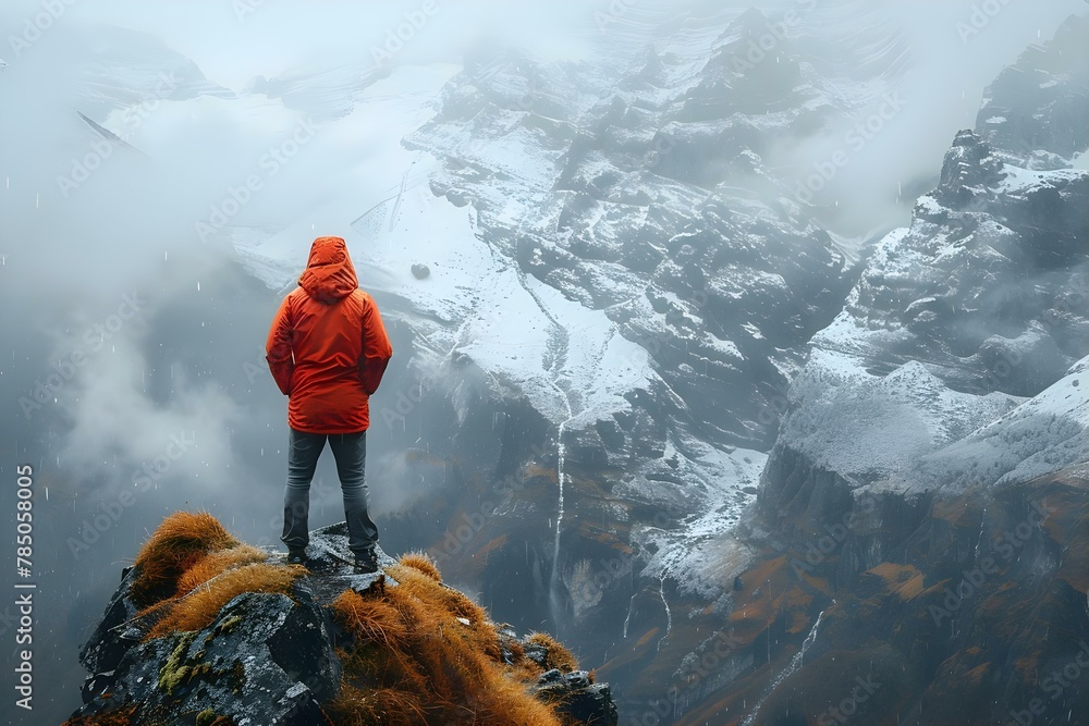 Solitude Amidst the Storm: A Hiker's Moment of Reprieve. Concept Hiking ...