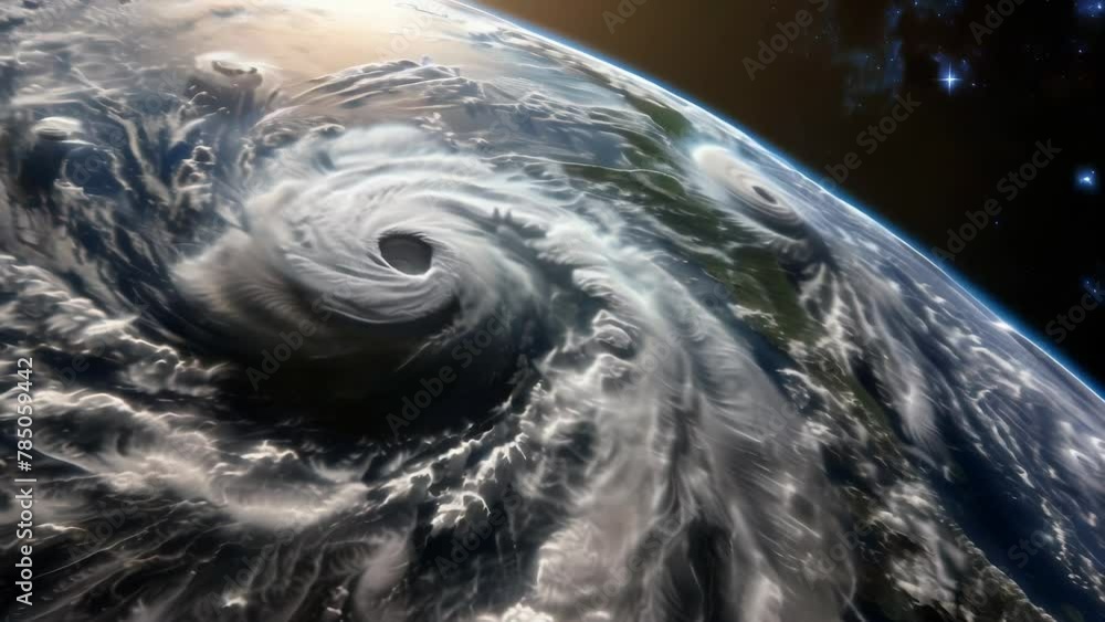 Vidéo Stock A massive typhoon eye as seen from space. Swirling clouds ...