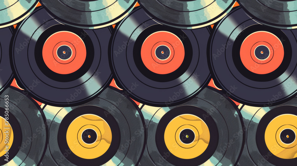 Seamless pattern background of Retro Vinyl Records featuring vintage ...