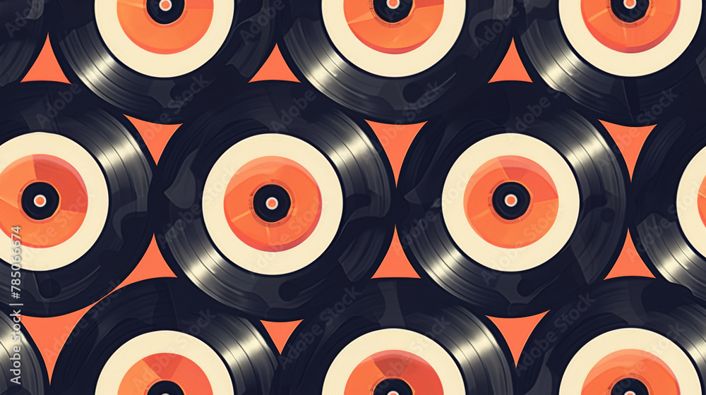 Seamless pattern background of Retro Vinyl Records featuring vintage ...