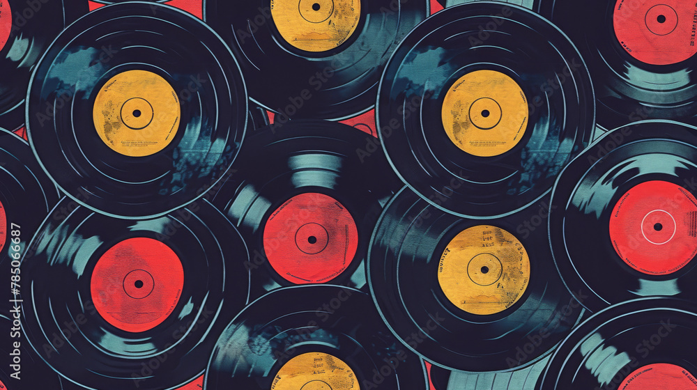Seamless pattern background of Retro Vinyl Records featuring vintage ...